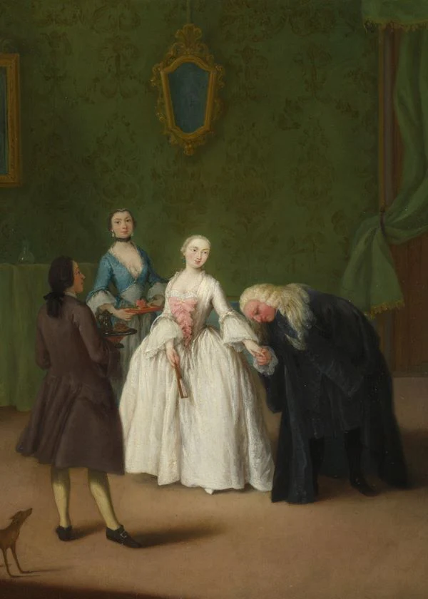 Pietro Longhi A Nobleman kissing a Ladys Hand