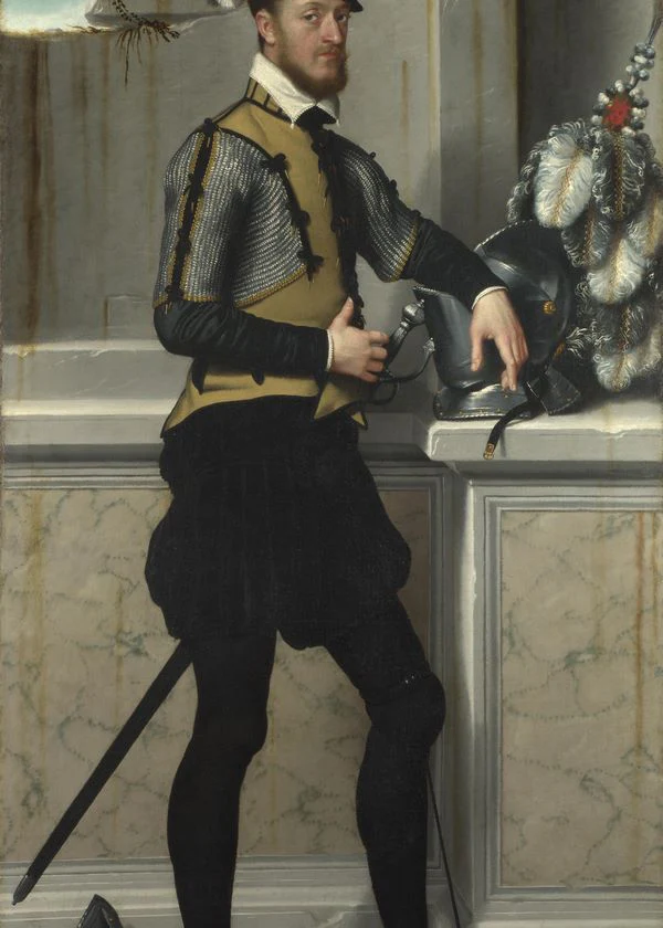 Giovanni Battista Moroni A Knight with his Jousting Helmet