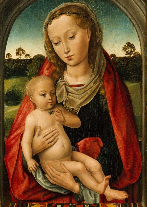 Hans Memling A Follower Of Memling Madonna And Child In A Landscape