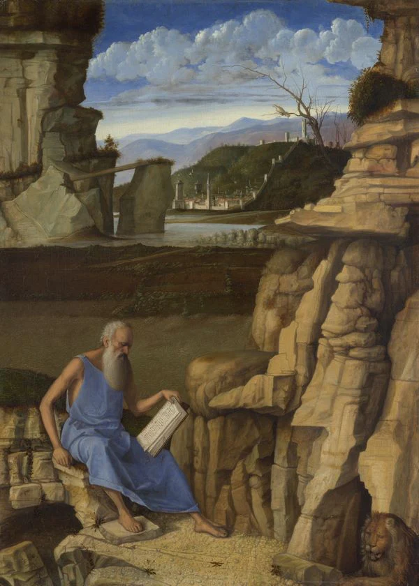 Giovanni Bellini Saint Jerome reading in a Landscape