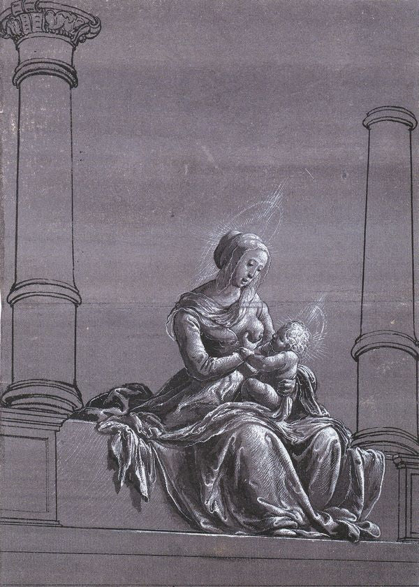 Hans Holbein The Younger Virgin And Child Between Columns Chiaroscuro Drawing