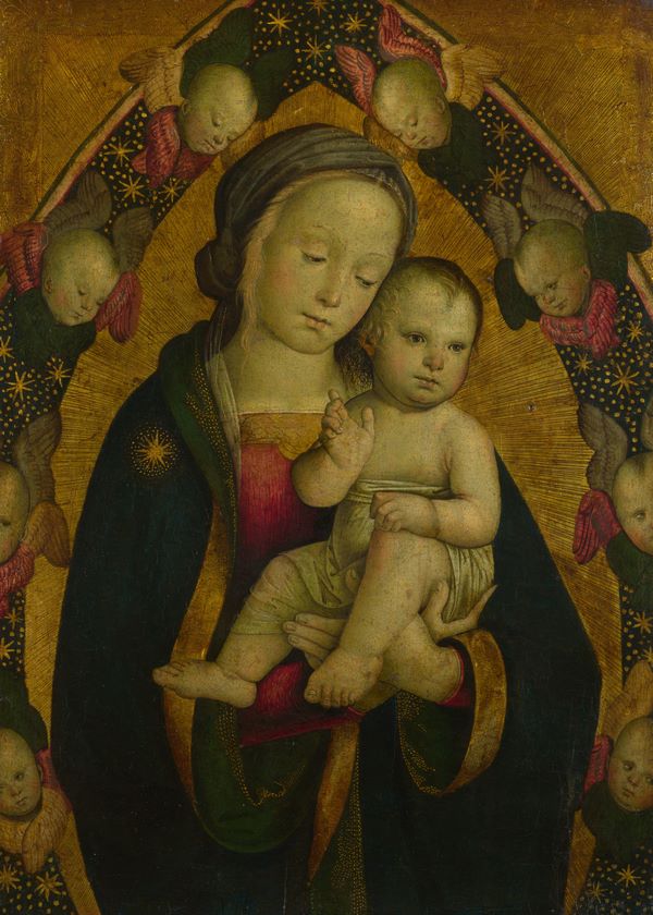 Italian Umbrian or Roman The Virgin and Child in a Mandorla with Cherubim