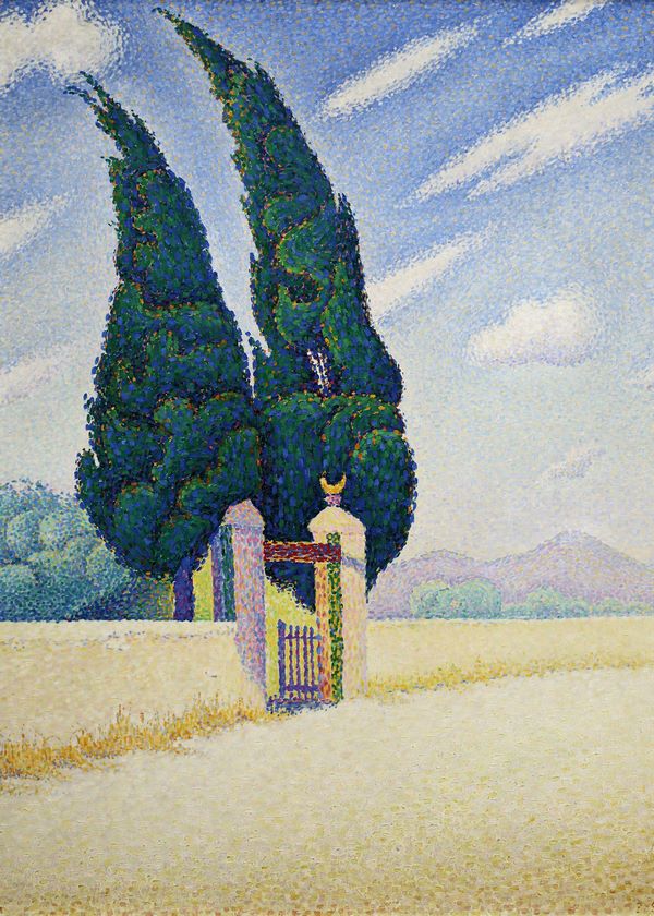 Paul Victor Jules Signac Two Cypresses Mistral 1893