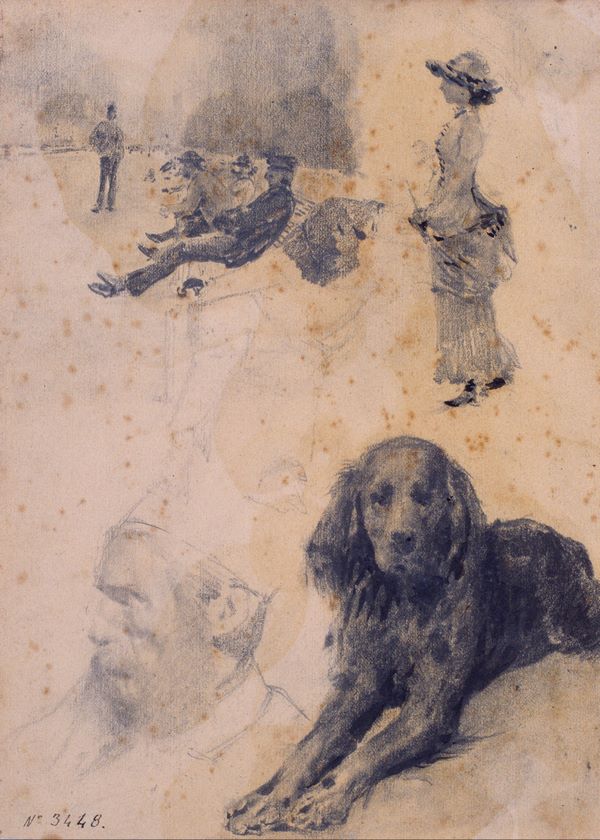 Rusinol Prats Santiago Studies of figures and a sketch of the dog