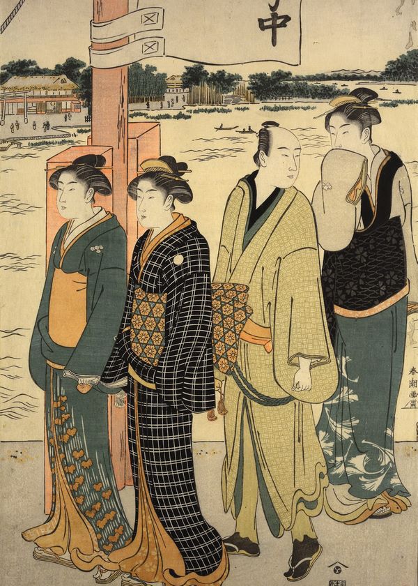 Katsukawa Shuncho Part Triptych Visit The Temple Of Inari Masaki During The February Festival