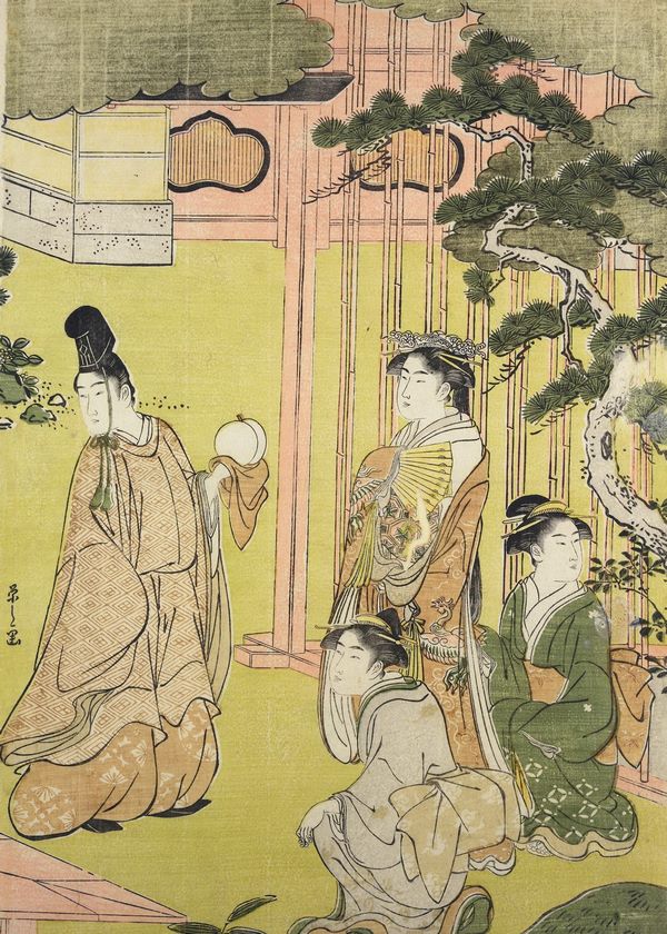 Chobunsai Diptych Prince Genji Walks In The Garden