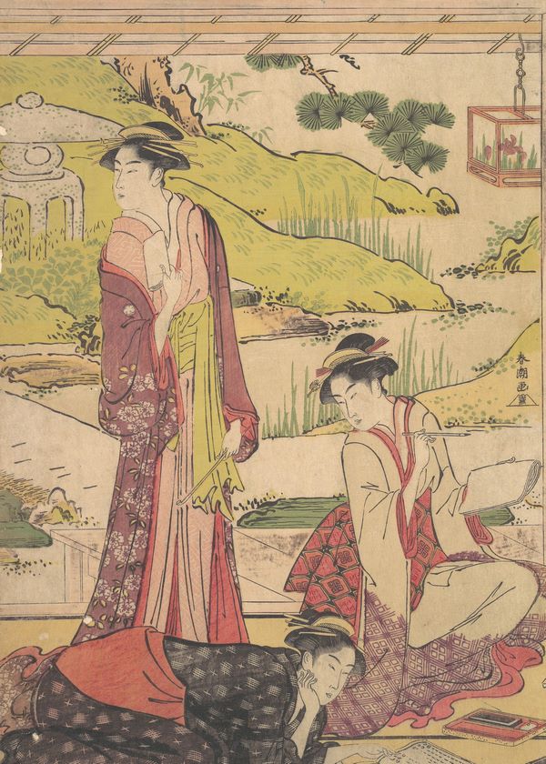 Katsukawa Shuncho Three Women Enjoying Literature