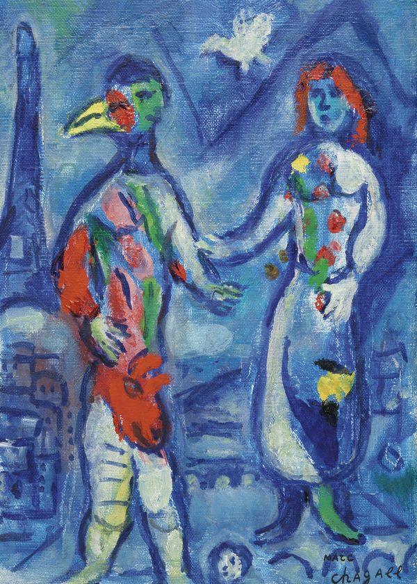 Chagall Marc Personnages Sur Fond Bleu