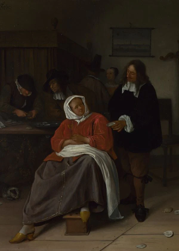 Steen Jan An Interior with a Man offering an Oyster to a Woman