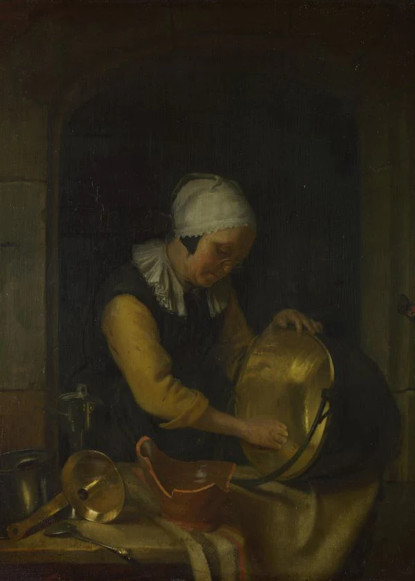 Godfried Schalcken An Old Woman scouring a Pot