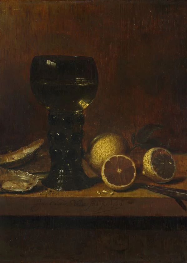 Jan van de Velde Still Life A Goblet of Wine Oysters and Lemons