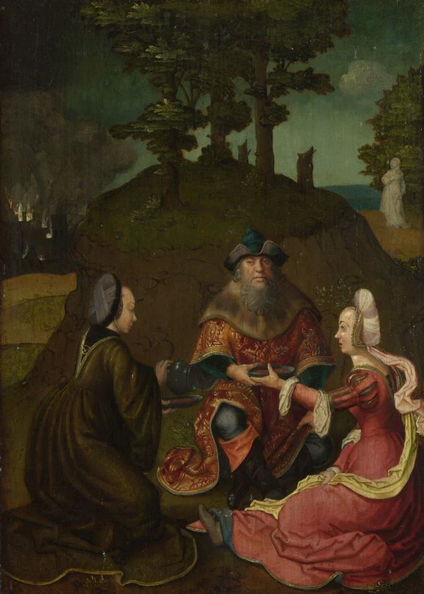 Lucas van Leyden Lots Daughters make their Father drink Wine