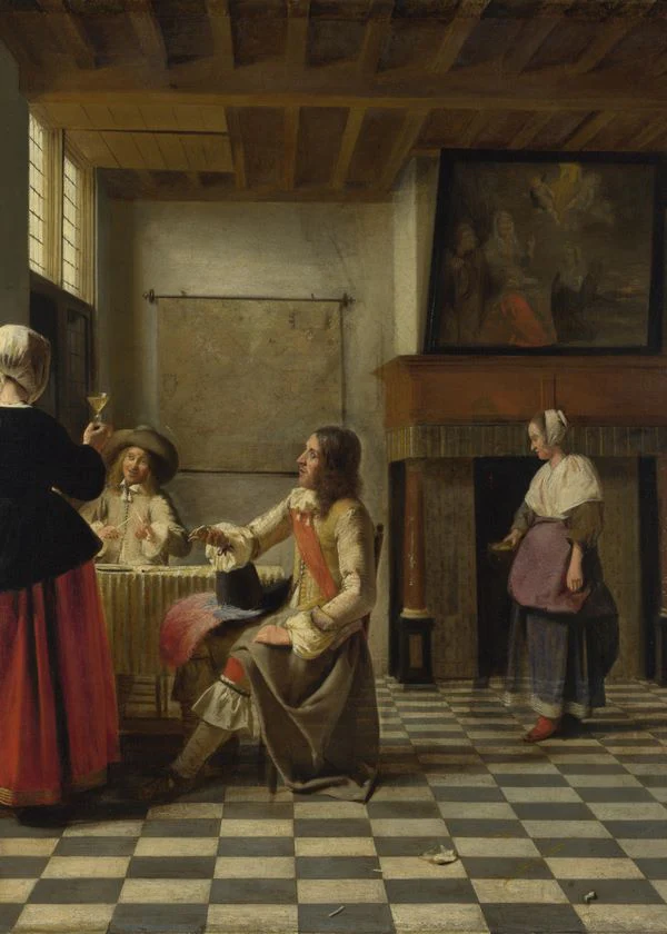 Pieter de Hooch A Woman Drinking with Two Men