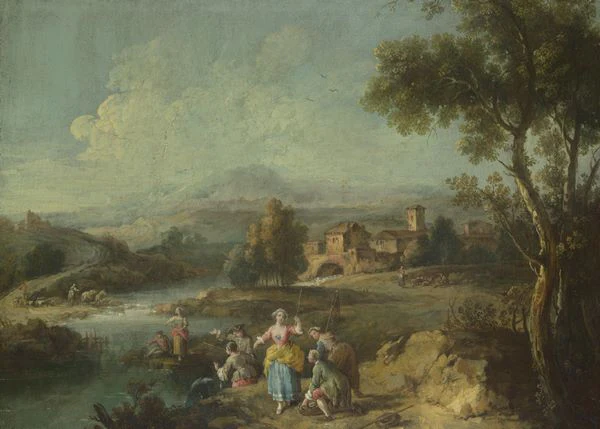 Giuseppe Zais, Landscape with a Group of Figures Fishing