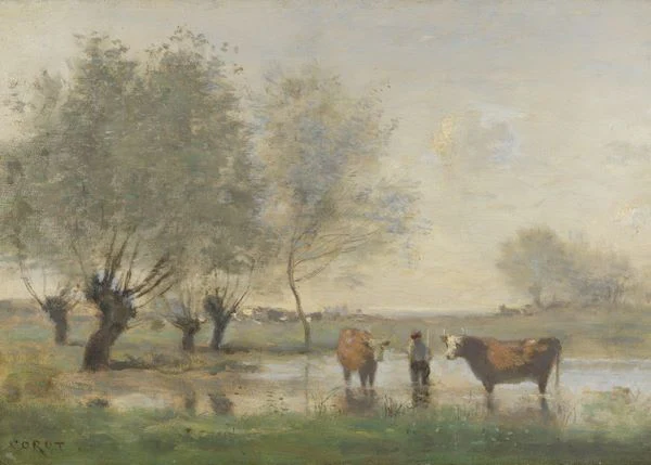 Jean Baptiste Camille Corot, Cows in a Marshy Landscape