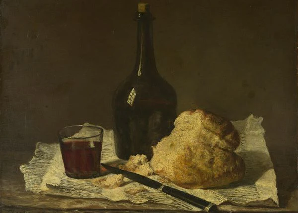 Jean Simeon Chardin, Still Life with Bottle, Glass and Loaf