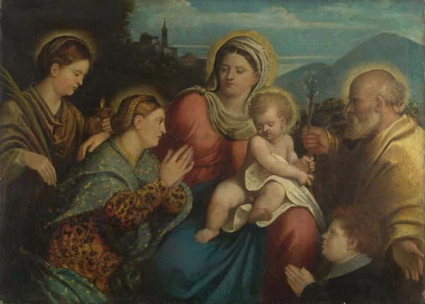 Giovanni Cariani, The Holy Family with Saints and a Donor