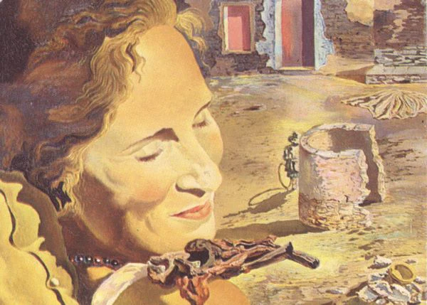 Portrait of Gala with Two Lamb Chops Balanced on Her Shoulder, Salvador Dali