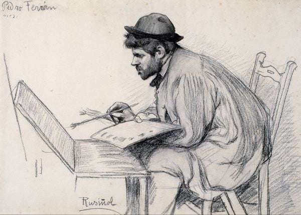 Rusinol Prats, Santiago, Drawing a portrait of Pere Ferran