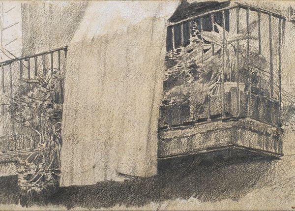 Rusinol Prats, Santiago, Balcony with flowers and a curtain