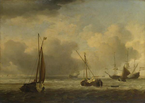 Willem van de Velde, Dutch Ships and Small Vessels Offshore in a Breeze