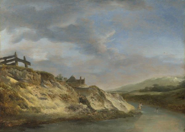 Philips Wouwermans, A Stream in the Dunes, with Two Bathers