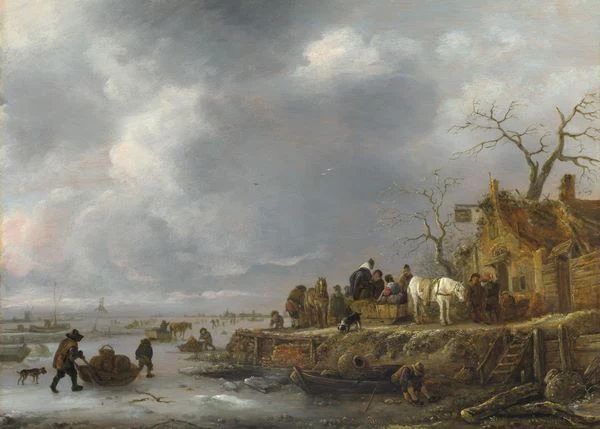 Isack van Ostade, An Inn by a Frozen River