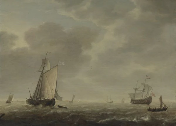 Simon de Vlieger, A Dutch Man of war and Various Vessels in a Breeze