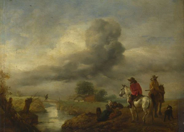 Philips Wouwermans, Two Vedettes on the Watch by a Stream