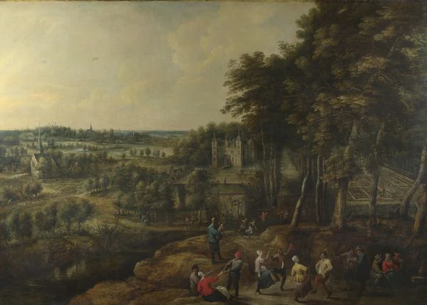 Teniers the Younger, David and Lucas van Uden, Peasants merry making before a Country House