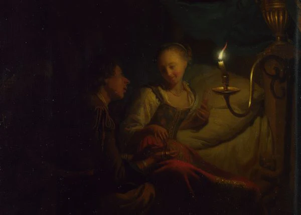 Godfried Schalcken, A Man Offering Gold and Coins to a Girl