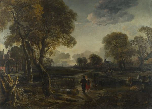 Aert van der Neer, An Evening View near a Village