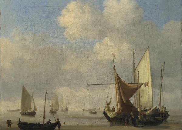 Willem van de Velde, Small Dutch Vessels Aground at Low Water in a Calm