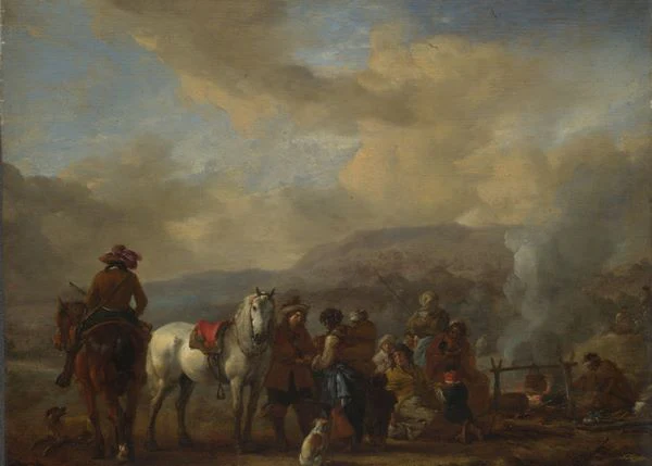 Philips Wouwermans, Two Horsemen at a Gipsy Encampment