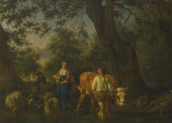 Adriaen van de Velde, Peasants with Cattle fording a Stream