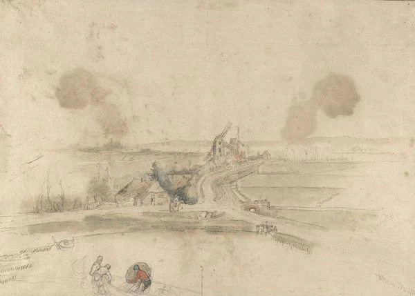 Avercamp, Hendrick, Landscape with houses and two mills along the road