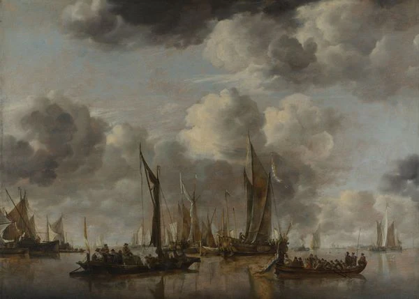 Jan van de Cappelle, A Shipping Scene with a Dutch Yacht firing a Salute