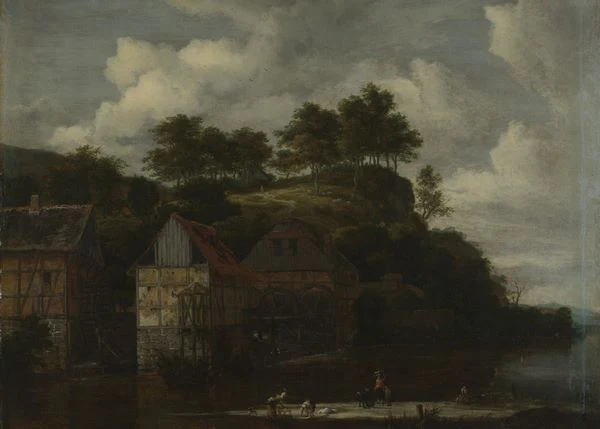 Jacob van Ruisdael, Three Watermills with Washerwomen