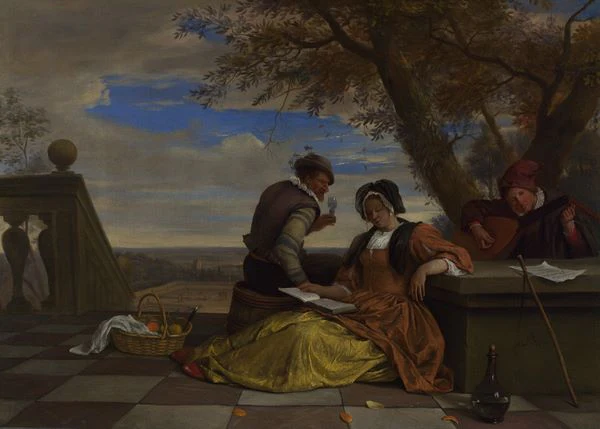 Steen, Jan, Two Men and a Young Woman making Music on a Terrace