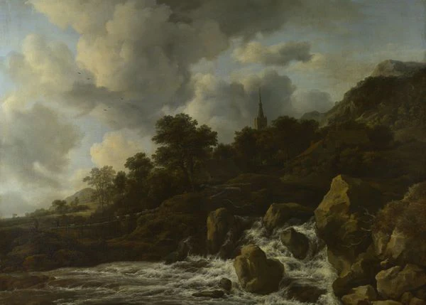 Jacob van Ruisdael, A Waterfall at the Foot of a Hill, near a Village