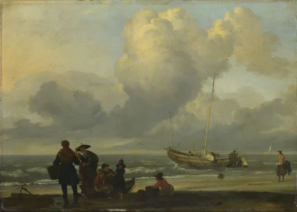 Ludolf Bakhuizen, A Beach Scene with Fishermen