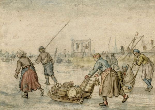 Avercamp, Hendrick, Peasants and runners on skates on ice