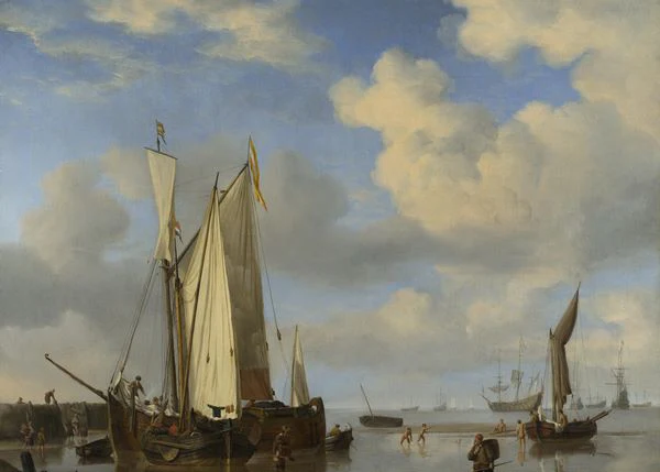 Willem van de Velde, Dutch Vessels Inshore and Men Bathing