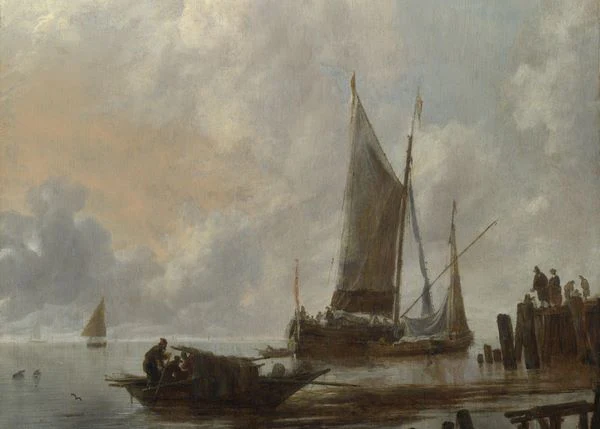 Jan van de Cappelle, Vessels Moored off a Jetty