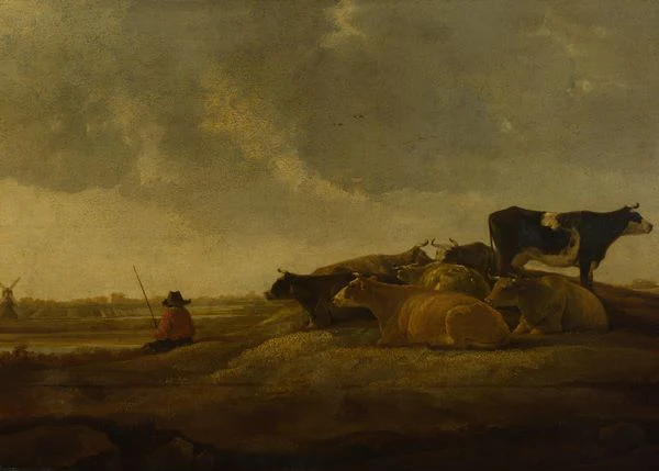 Aelbert Cuyp, A Herdsman with Seven Cows by a River