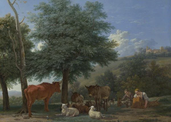 Karel Dujardin, Farm Animals with a Boy and Herdswoman