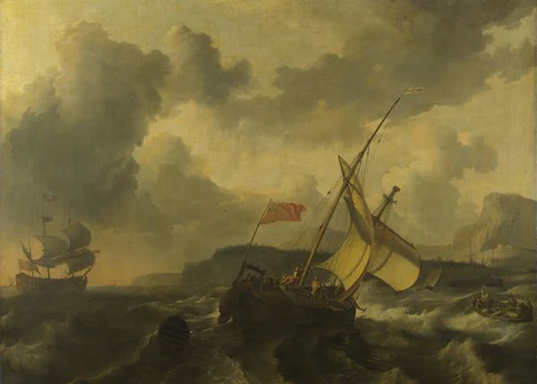Ludolf Bakhuizen, An English Vessel and a Man of war in a Rough Sea