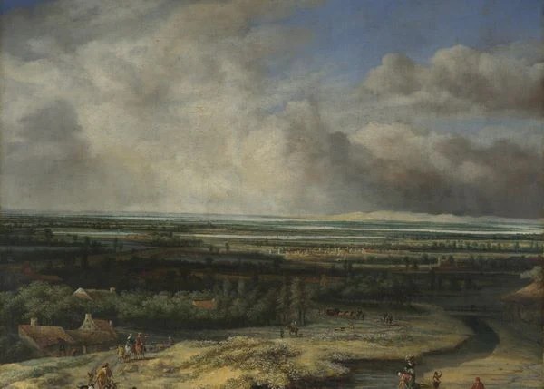 Philips Koninck, An Extensive Landscape with a Hawking Party