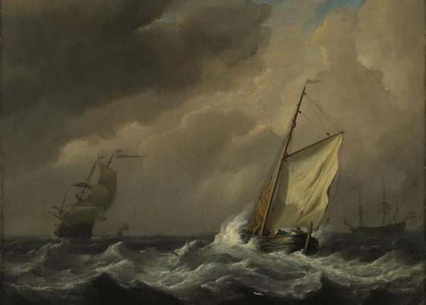 Willem van de Velde, A Small Dutch Vessel close hauled in a Strong Breeze