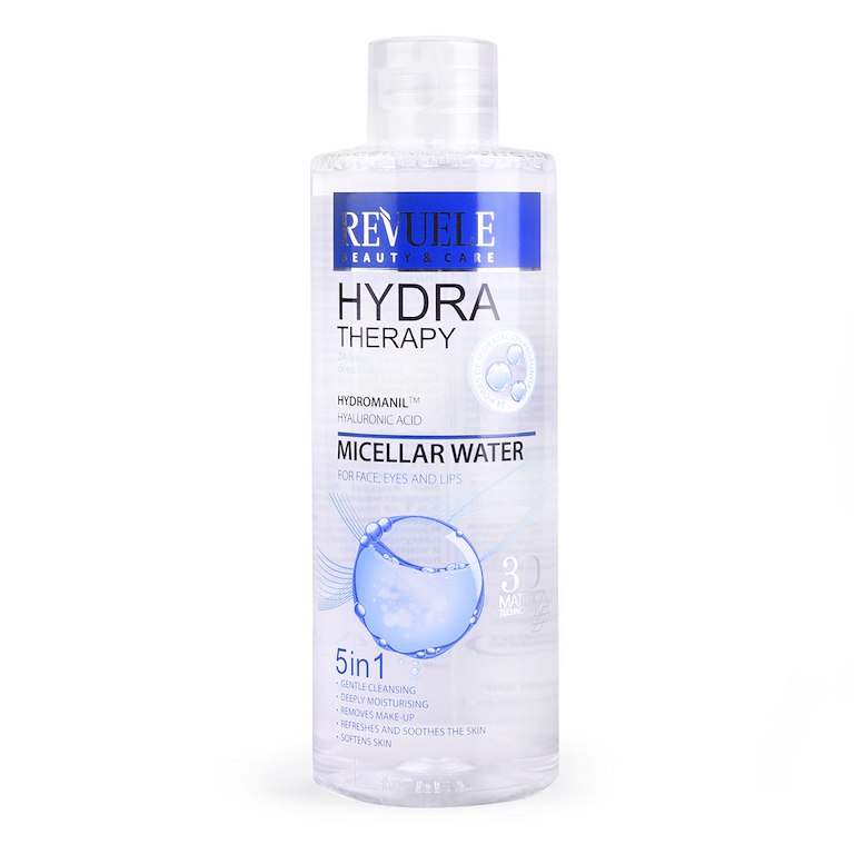 Micelarna voda 5u1 za lice, oči i usne REVUELE Hydra Therapy 400ml